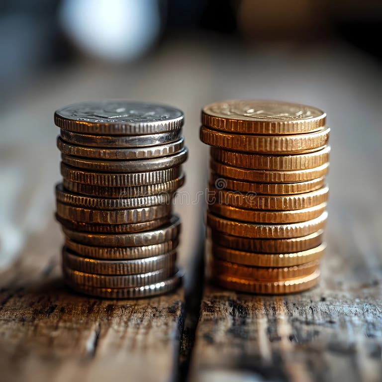 Wage Growth Comparison Illustrated with Stacks of Coins Showing ...