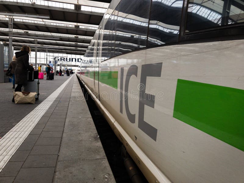 Wagon of a German ICE with the ICE-Logo and Green Stripes Editorial ...