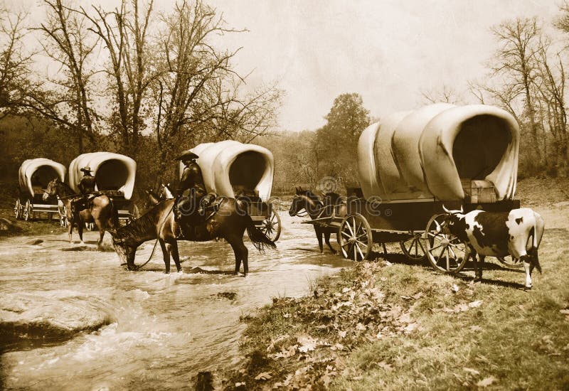 Wagon train old sepia stock illustration. Illustration of leaf - 17378546