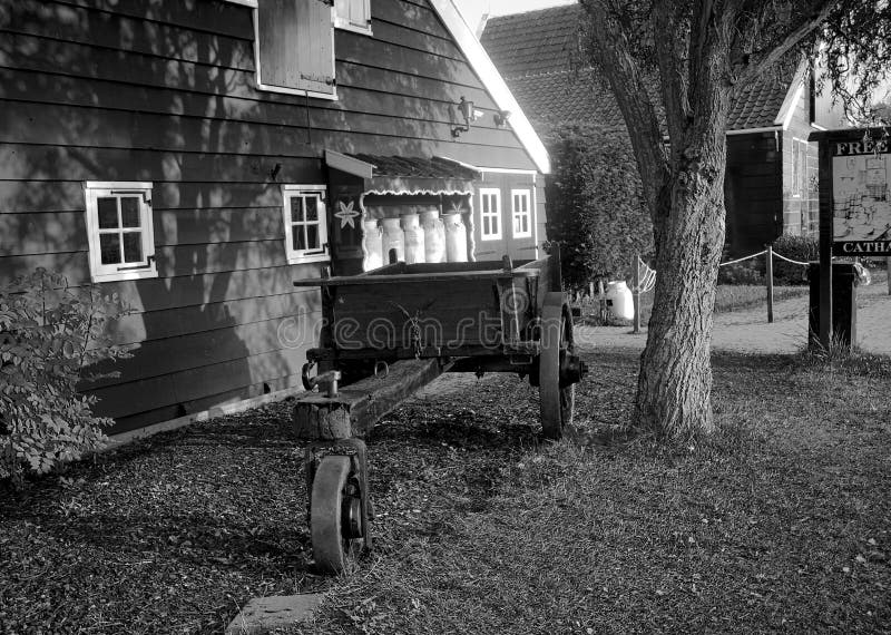 Wagon Under a Tree in Black & White Landscape Stock Image - Image of ...