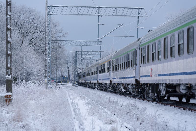 Snowy Winter on the Railway Editorial Stock Image - Image of poland ...