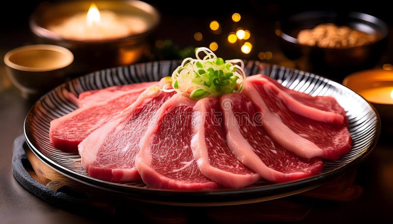 Wagyu Beef Presentation Japanese Onions on Plate Stock Illustration ...