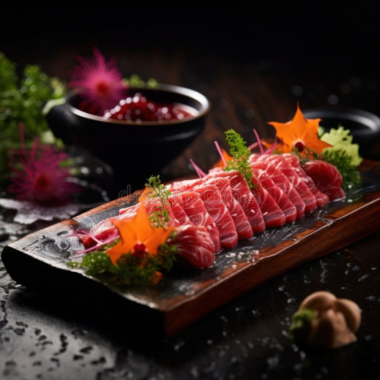 Wagyu Beef Sashimi on Cutting Board Stock Illustration - Illustration ...