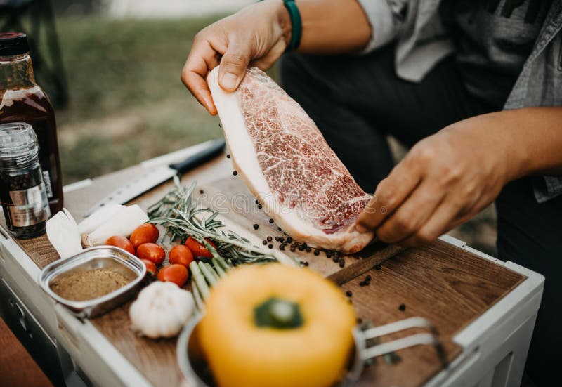 Wagyu Beef Steak and Condiments. Stock Image - Image of board, chef ...