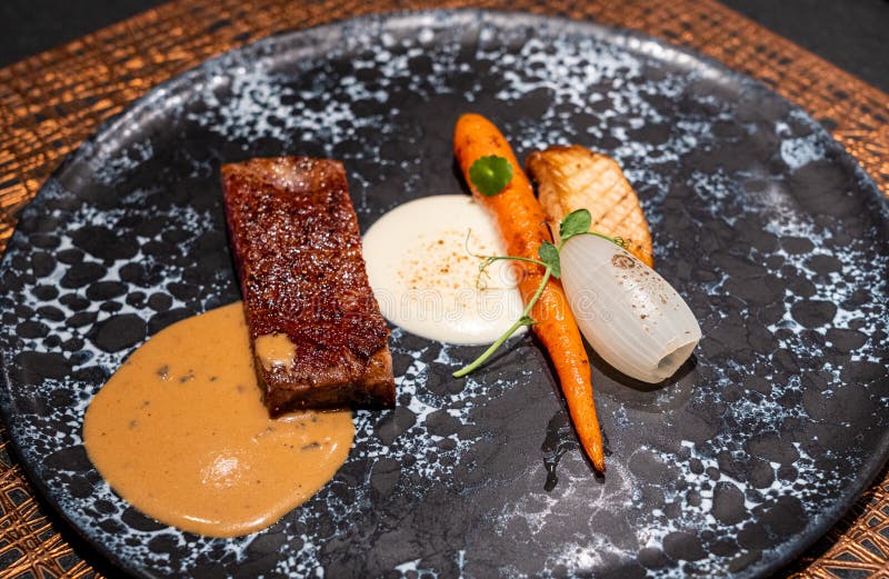Wagyu Ribeye Steak with Grilled Vegetable Stock Photo - Image of lunch ...