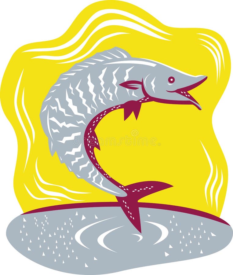 Wahoo Fish Jumping Retro stock vector. Illustration of game - 51786537