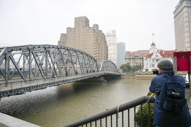 Waibaidu Bridge in Shanghai Editorial Stock Photo - Image of huangpu ...