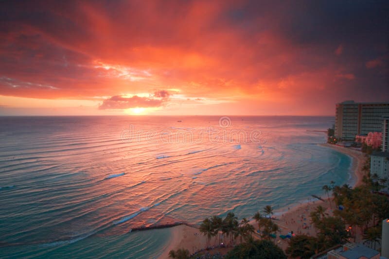Waikiki resort sunset stock image. Image of paradise, high - 2903649