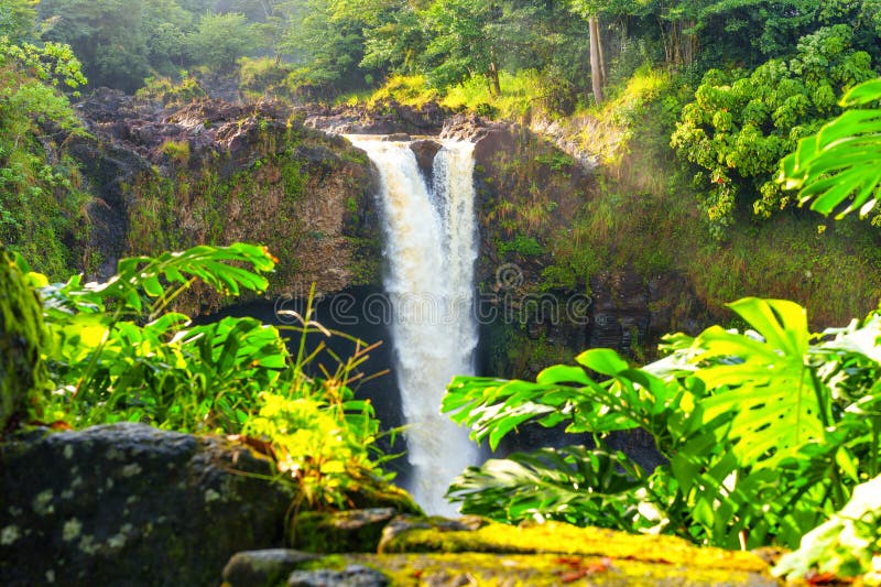 Wailuku River State Park Waterfall Surrounded by Lush Greenery Stock ...