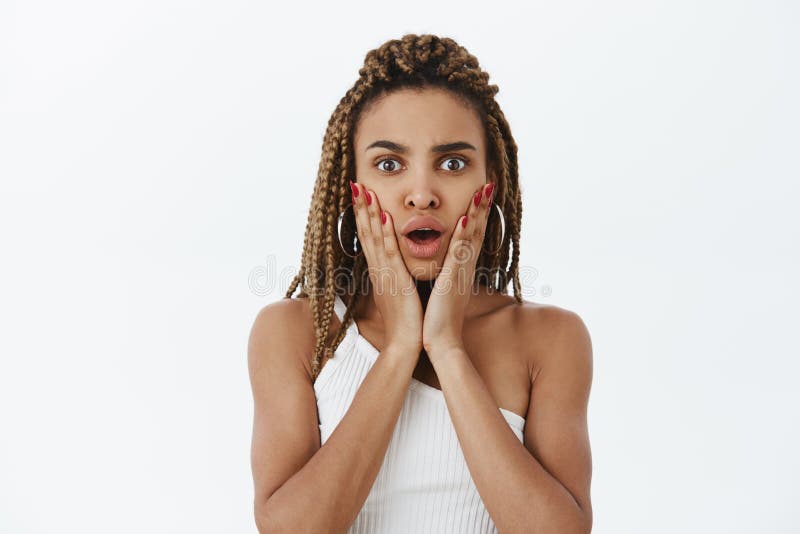 Waist Up Shot Of Shocked And Impressed Stunned Stylish Dark Skinned