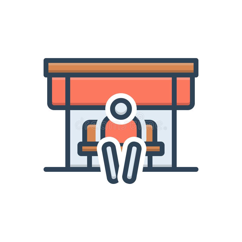 Color Illustration Icon for Wait, Bus Stop and Sit Stock Illustration ...