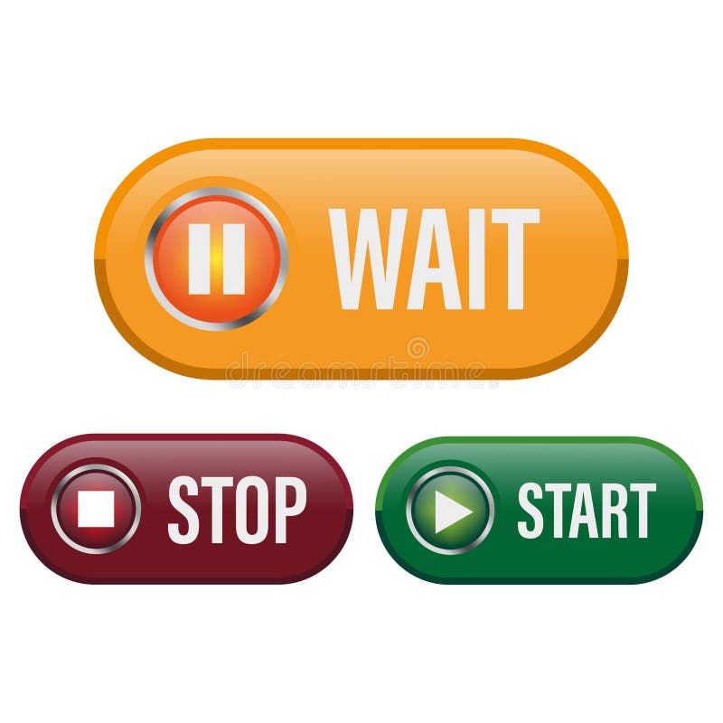 Wait Stop Start. Digital Control Buttons. Colored Interface Icons. Vector Web Elements Stock ...