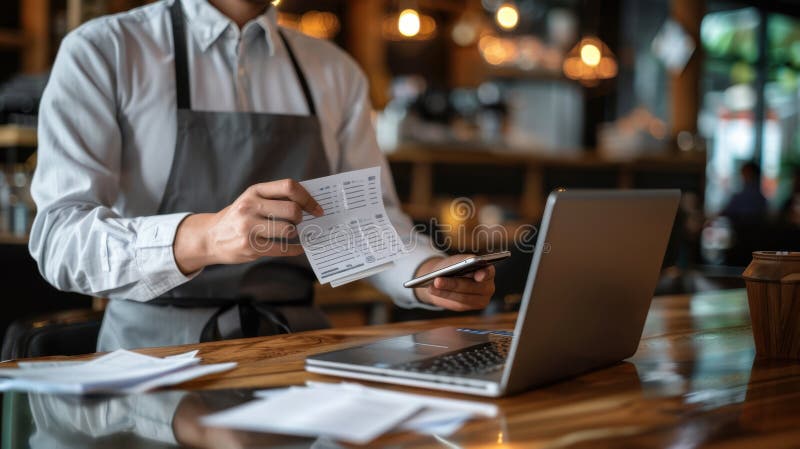 The Waiter with a Laptop.AI Generated Image Stock Image - Image of ...