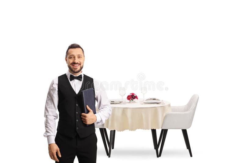 Waiter with a Bow Tie Holding a Menu List in Front of a Restaurant ...