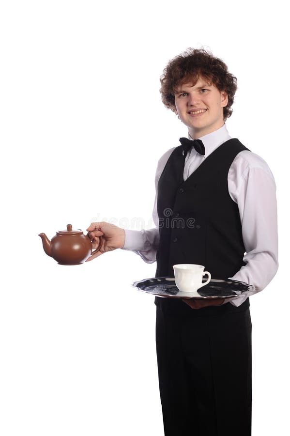 Waiter with Brown Ceramic Teapot Stock Photo - Image of person, happy ...