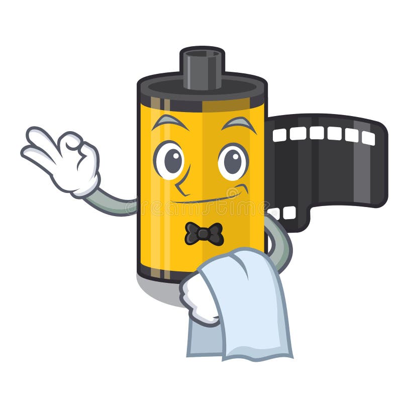 Waiter Camera Roll Above Wooden Cartoon Table Stock Vector ...