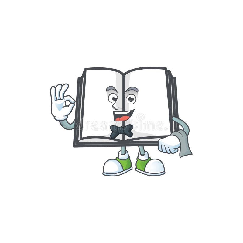 Waiter Cartoon Open Book with Cartoon Shape Stock Vector - Illustration ...