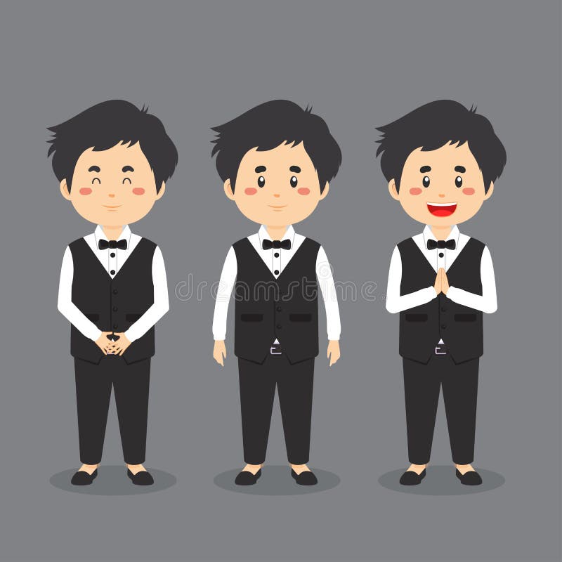 Waiter Character with Various Expression Stock Vector - Illustration of ...