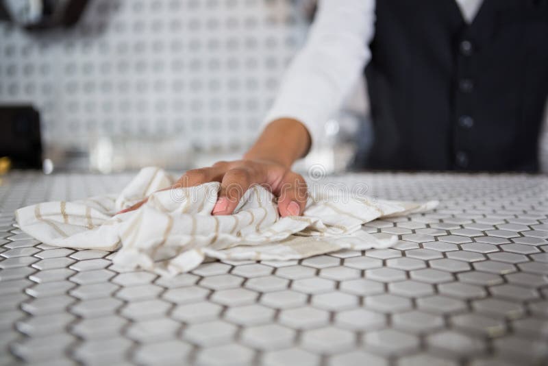 Waiter Cleaning Bar Counter Stock Image - Image of leisure, happy: 78709889