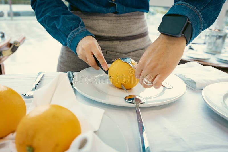 Waiter Demonstrating Fine Dining Table Service Stock Image - Image of ...