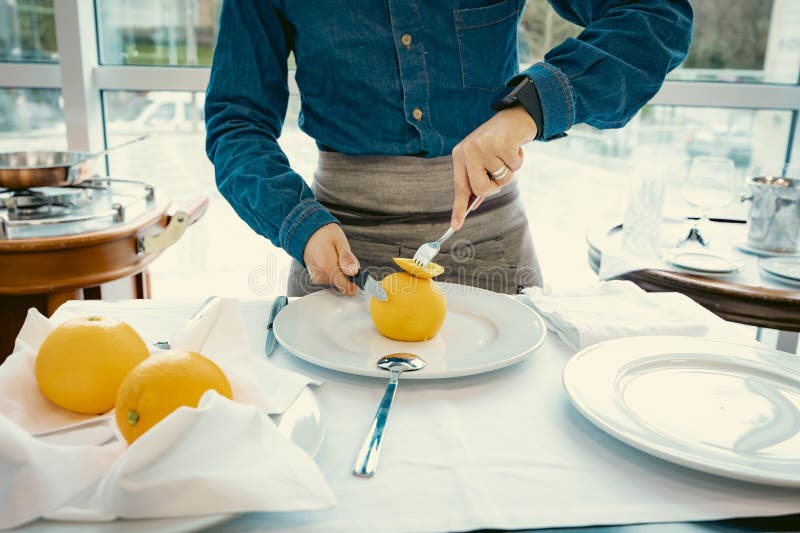 Waiter Demonstrating Fine Dining Table Service Stock Photo - Image of ...