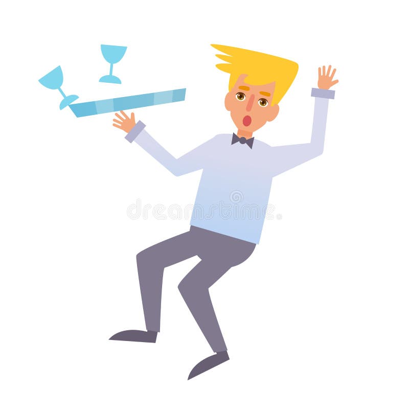Waiter drops a tray stock vector. Illustration of expression - 63249424