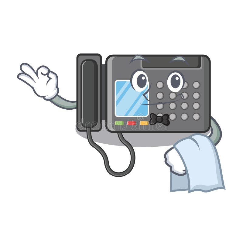Waiter Fax Machine Above the Cartoon Table Stock Vector - Illustration ...