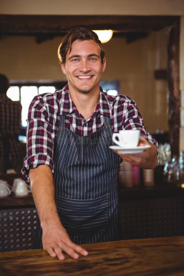 Waiter Handing Over a Coffee Stock Image - Image of expertise, happy ...