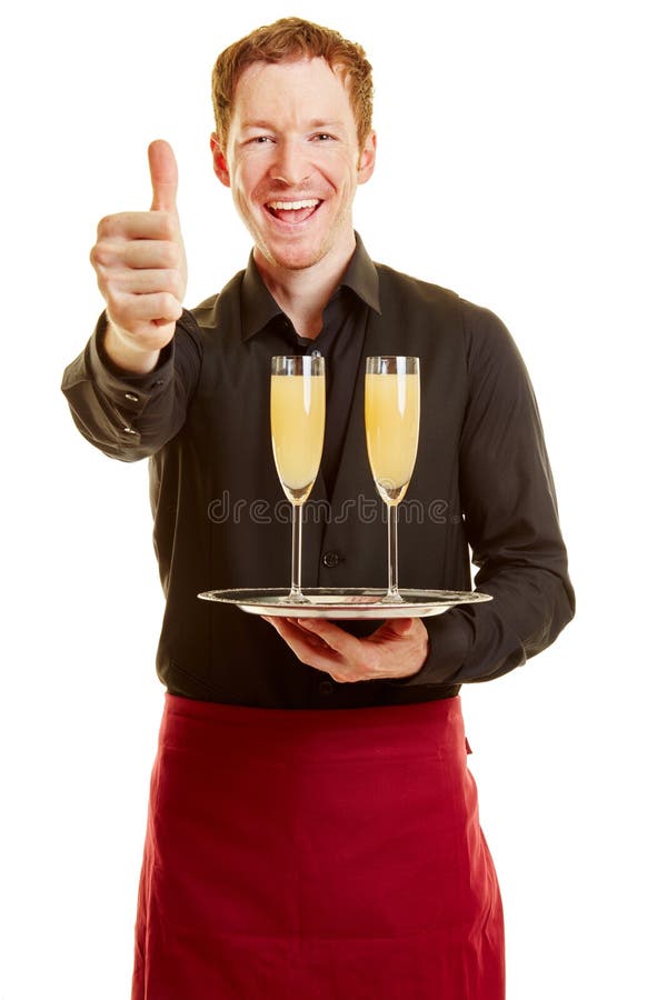 Waiter Holding Thumbs Up and a Tray Stock Photo - Image of isolated ...