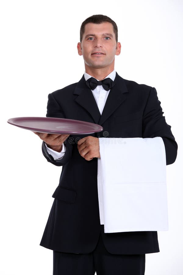 Waiter holding a tray stock image. Image of restaurant - 31379761