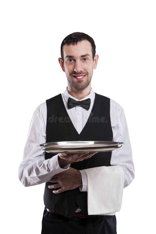 Waiter Arm Holding Tray Over White Background. Stock Photo - Image of ...