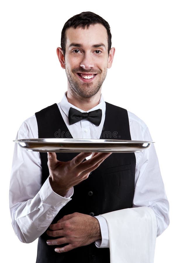 Waiter Arm Holding Tray Over White Background. Stock Photo - Image of ...