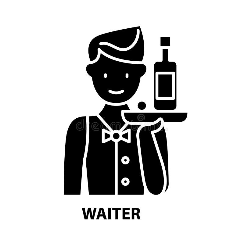 Waiter Icon, Black Vector Sign with Editable Strokes, Concept ...