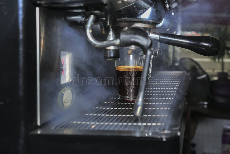 Waiter Makes a Good Coffee in Expresso Machine Stock Photo - Image of ...