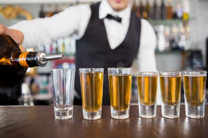Waiter Making Shots at Bar Counter Stock Image - Image of leisure ...