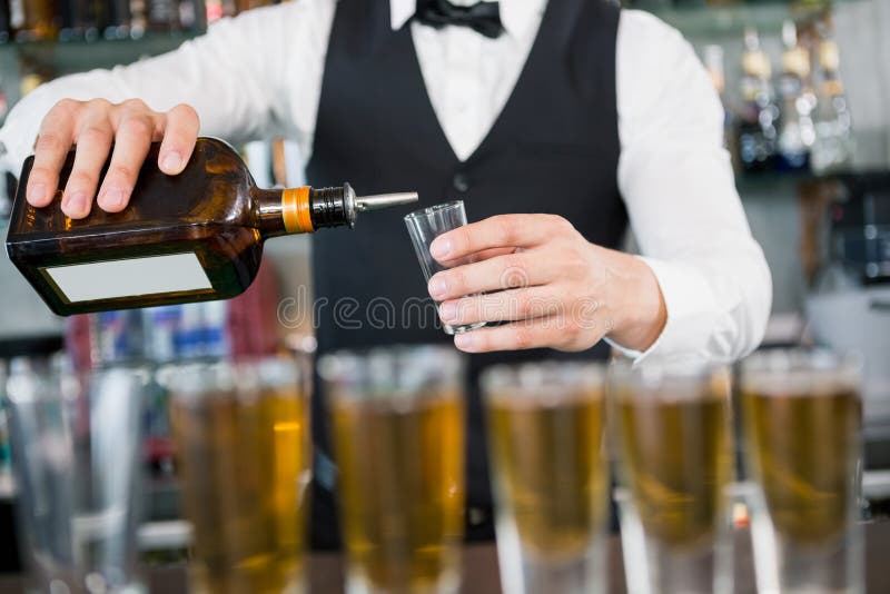 Waiter Making Shots at Bar Counter Stock Image - Image of expertise ...