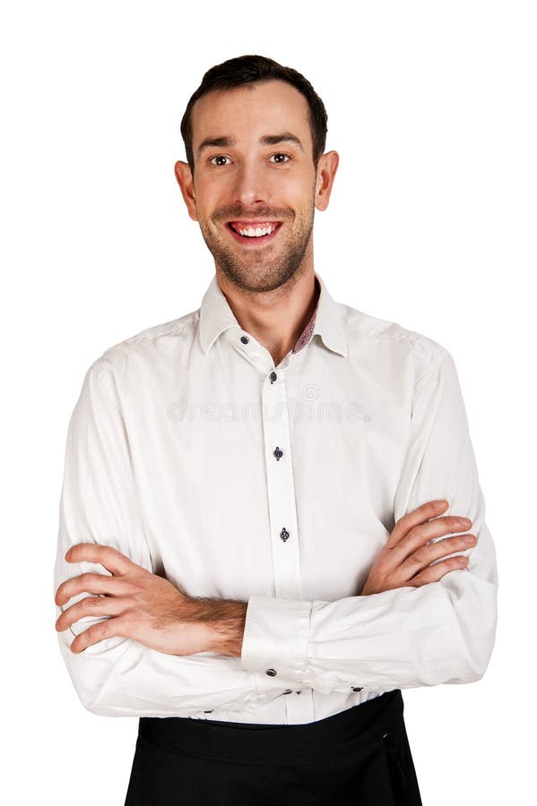 Waiter Man Isoleted Over White Background. Stock Image - Image of chef ...