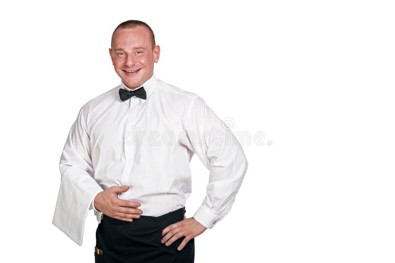 Waiter Man Isoleted Over White Background. Stock Photo - Image of ...