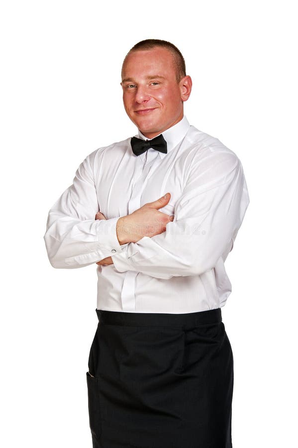Waiter Man Isoleted Over White Background, Smiling. Stock Image - Image ...