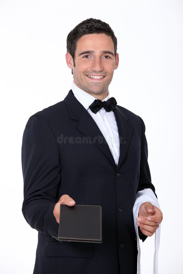 Waiter with a menu stock image. Image of presentable - 31992703