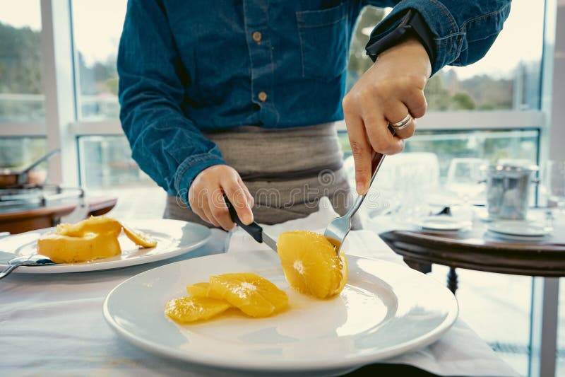 Waiter Demonstrating Fine Dining Table Service Stock Image - Image of ...