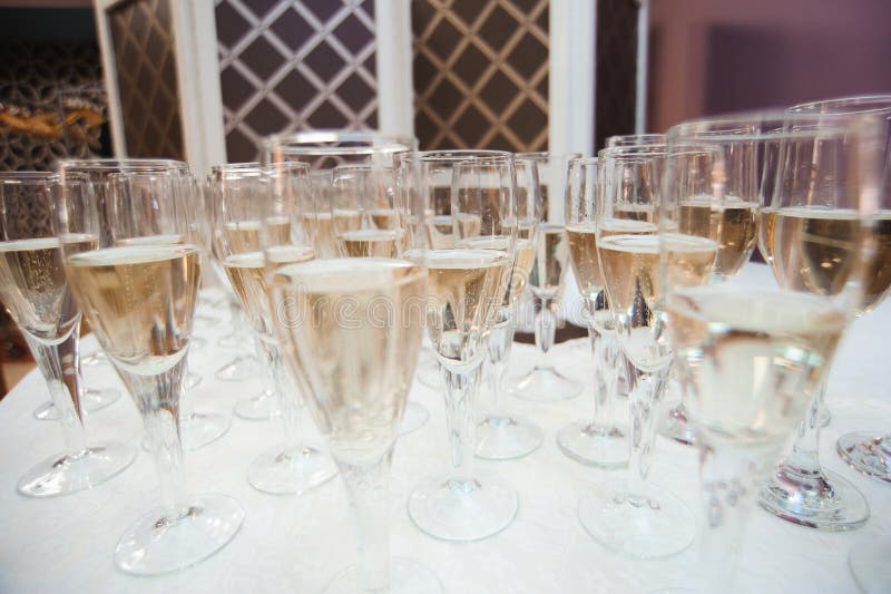 Waiter Pours Champagne in Glasses, Luxury Event. Stock Image - Image of ...