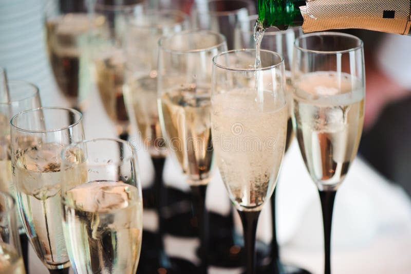 Waiter Pours Champagne in Glasses, Luxury Event. Stock Image - Image of ...