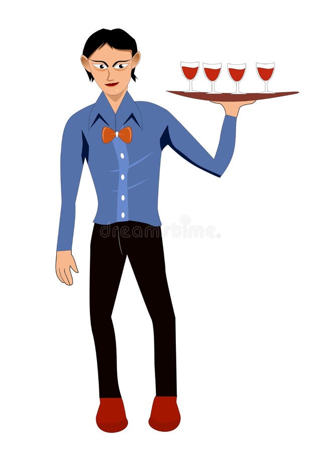 A Waiter Ready To Serve Drinks Stock Illustration - Illustration of ...