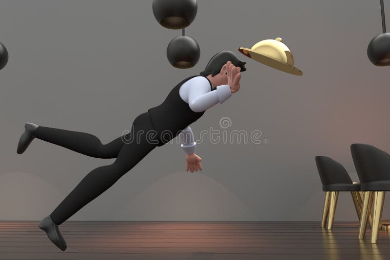 Waiter Man Falls Down from a Height , Cartoon Vector Flat. Isolated Art ...