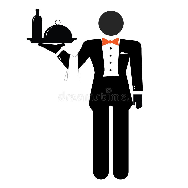 Waiter Restaurant Serving Menu . Waiter with a Tray of Food. Flat ...