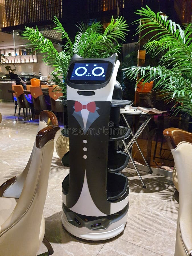 Waiter Robot in a Restaurant with Eyes. it Has White Tie Stock Photo ...