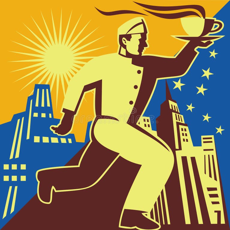 Waiter Running Serving Coffee Stock Vector - Illustration of symbol ...