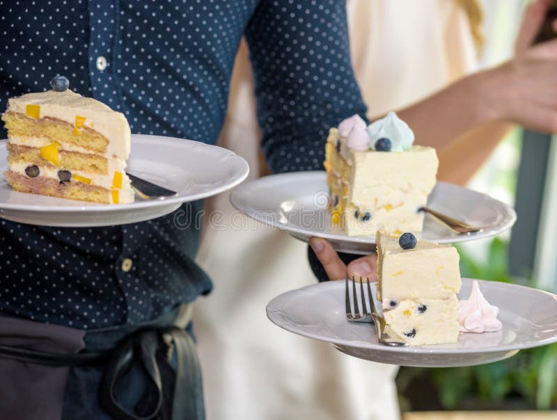 Waiter Serves a Birthday Cake at a Party Stock Image - Image of ...