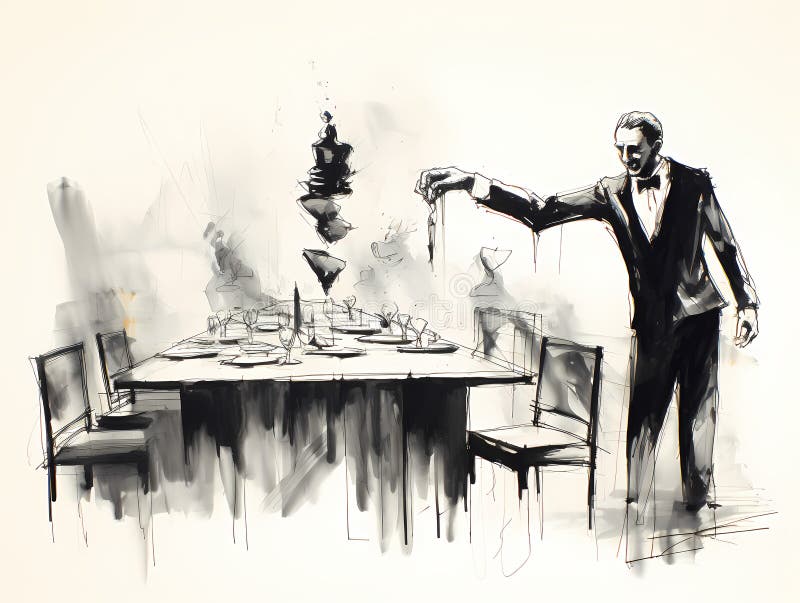 A Waiter Serves His Last Table in Motion, a Man Standing in Front of a ...